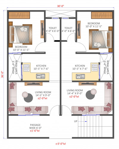 30*36 House plan, 1080 SqFt Floor Plan duplex Home Design- 13220