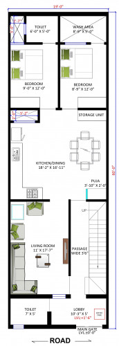 19*60 House plan, 1140 SqFt Floor Plan singlex Home Design- 13225