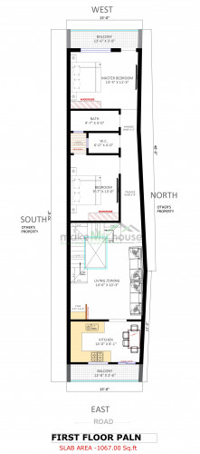 15*70 House plan, 1050 SqFt Floor Plan duplex Home Design- 13245