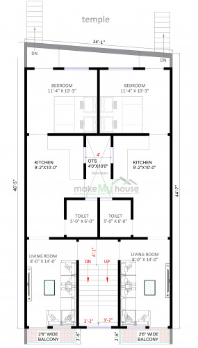 24*42 House plan, 1008 SqFt Floor Plan duplex Home Design- 11545