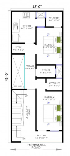 18*45 House plan, 810 SqFt Floor Plan duplex Home Design- 13278