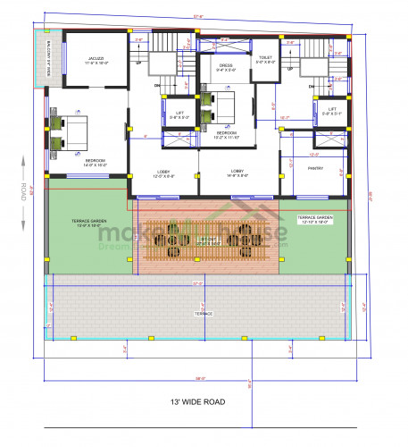 58*60 House plan, 3480 SqFt Floor Plan triplex Home Design- 13286