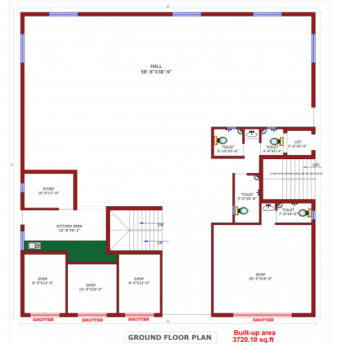 60*62 House plan, 3720 SqFt Floor Plan duplex Home Design- 5154