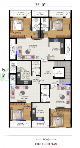 35*70 House plan, 2450 SqFt Floor Plan duplex Home Design- 13385