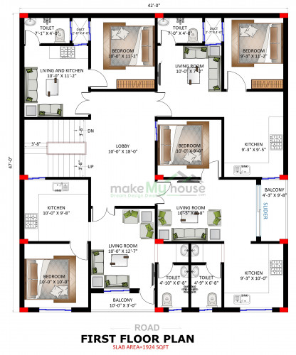 42*47 House plan, 1974 SqFt Floor Plan duplex Home Design- 13441
