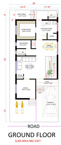 26*60 House plan, 1560 SqFt Floor Plan duplex Home Design- 13447