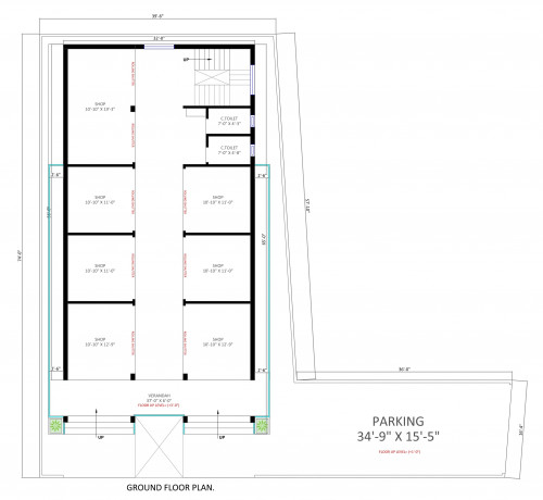 40x74 Shopping complex with rental apartment Plan 2960 SqFt | 2 floor Shopping complex with ...