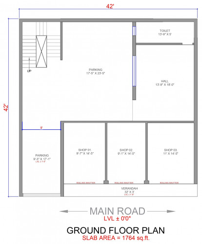 42*42 House plan, 1764 SqFt Floor Plan duplex Home Design- 13525