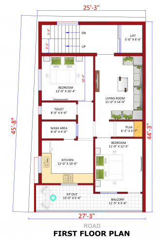 26x45 House plan, 1170 SqFt | 4 BHK House Design | 3 Storey Plan