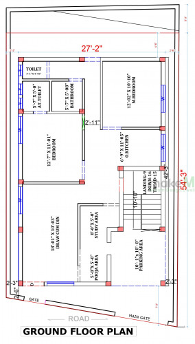 28*60 House plan, 1680 SqFt Floor Plan duplex Home Design- 13681