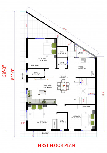 40*36 House plan, 1440 SqFt Floor Plan duplex Home Design- 13697