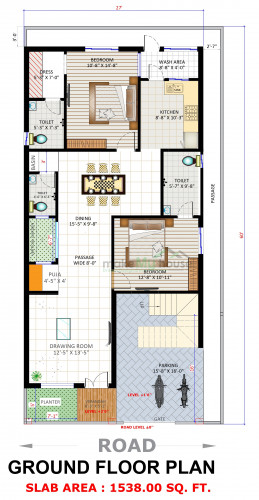 27*60 House plan, 1620 SqFt Floor Plan duplex Home Design- 13710