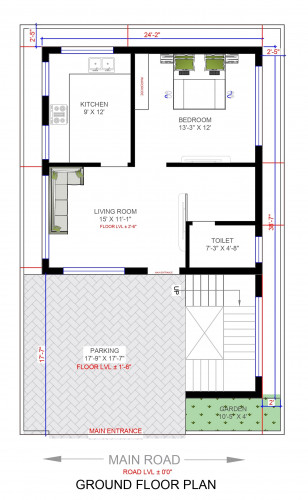 29*45 House plan, 1305 SqFt Floor Plan multistorey Home Design- 13730