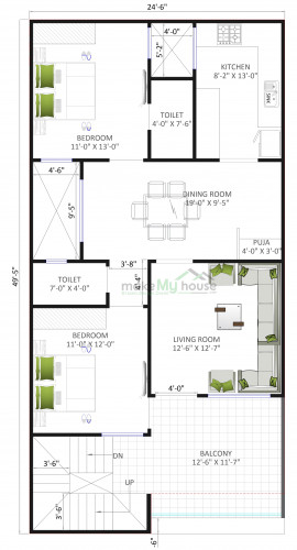 24x50 House plan, 1200 SqFt | 4 BHK House Design | 2 Storey Plan