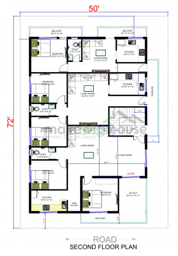 50*72 House plan, 3600 SqFt Floor Plan triplex Home Design- 13758