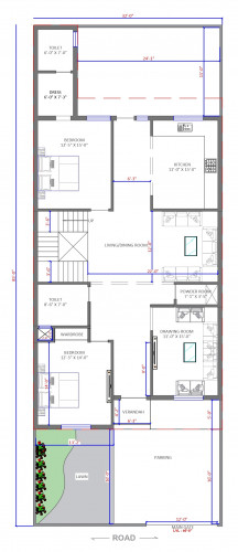 32*85 House plan, 2720 SqFt Floor Plan triplex Home Design- 12563