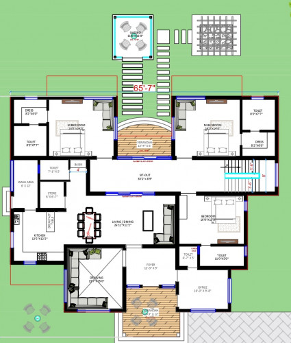 100*100 House plan, 10000 SqFt Floor Plan duplex Home Design- 12598