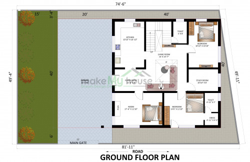 60*40 House plan, 2400 SqFt Floor Plan duplex Home Design- 13806