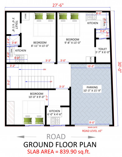 30*27 House plan, 810 SqFt Floor Plan duplex Home Design- 13846
