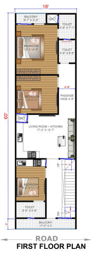 18*60 House plan, 1080 SqFt Floor Plan duplex Home Design- 13897