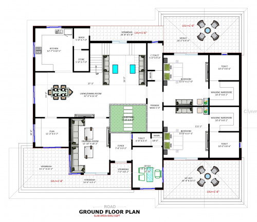 60*100 House plan, 6000 SqFt Floor Plan duplex Home Design- 13898