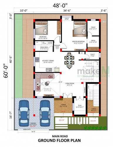 48*60 House plan, 2880 SqFt Floor Plan duplex Home Design- 14082