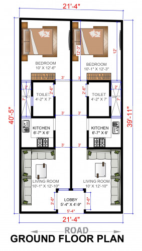21*40 House plan, 840 SqFt Floor Plan duplex Home Design- 14120