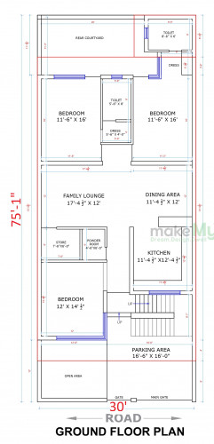 30*75 House plan, 2250 SqFt Floor Plan duplex Home Design- 14370