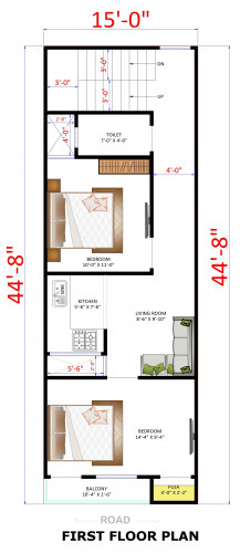 15*42 House plan, 630 SqFt Floor Plan multistorey Home Design- 14398
