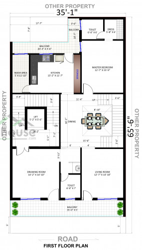 35*65 House plan, 2275 SqFt Floor Plan multistorey Home Design- 14502