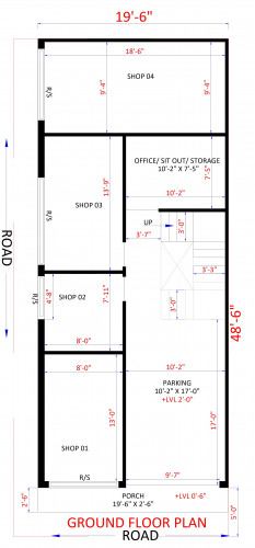 20*49 House plan, 980 SqFt Floor Plan triplex Home Design- 14572