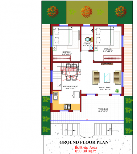100*100 House plan, 10000 SqFt Floor Plan singlex Home Design- 6852