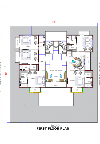 100*110 House plan, 11000 SqFt Floor Plan duplex Home Design- 1764