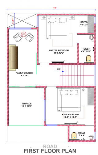 25*36 House plan, 900 SqFt Floor Plan duplex Home Design- 3214