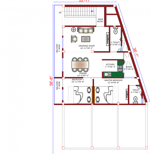 22x36 House plan, 792 SqFt | 2 BHK House Design | 1 Storey Plan