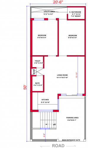 20*50 House plan, 1000 SqFt Floor Plan duplex Home Design- 718
