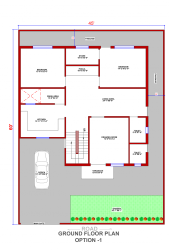 45*60 House plan, 2700 SqFt Floor Plan duplex Home Design- 1031