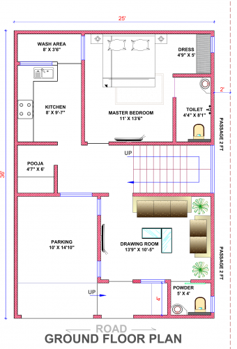 25*36 House plan, 900 SqFt Floor Plan duplex Home Design- 3214