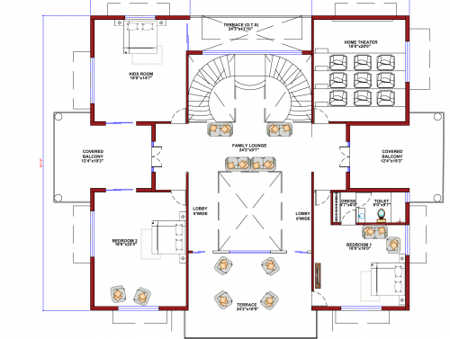 70*70 House plan, 4900 SqFt Floor Plan duplex Home Design- 1709