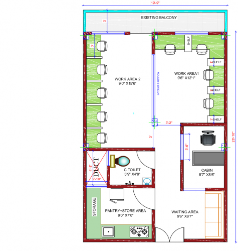 19*28 House plan, 532 SqFt Floor Plan duplex Home Design- 7930