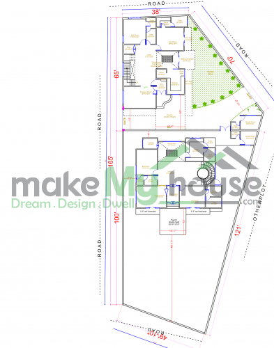 110*100 House plan, 11000 SqFt Floor Plan duplex Home Design- 2832