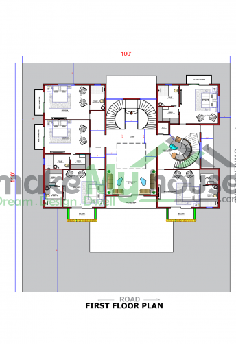 100*110 House plan, 11000 SqFt Floor Plan duplex Home Design- 1764