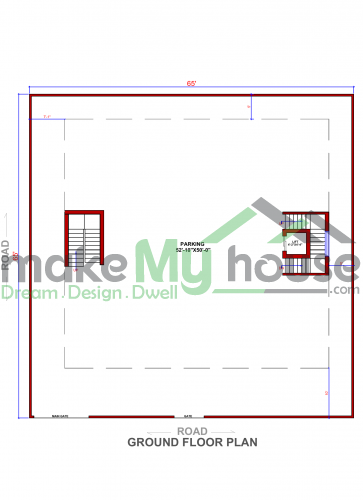 65*65 House plan, 4225 SqFt Floor Plan multistorey Home Design- 1350