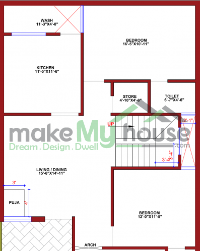 29*49 House plan, 1421 SqFt Floor Plan duplex Home Design- 2900