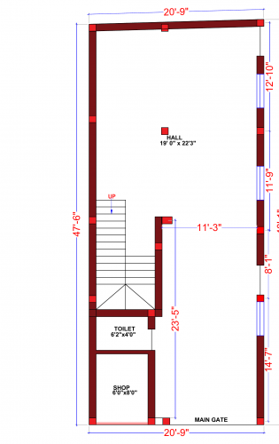 21*50 House plan, 1050 SqFt Floor Plan duplex Home Design- 3597