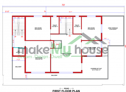 70*45 House plan, 3150 SqFt Floor Plan duplex Home Design- 3627