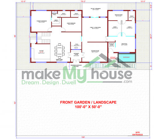 100*100 House plan, 10000 SqFt Floor Plan singlex Home Design- 644