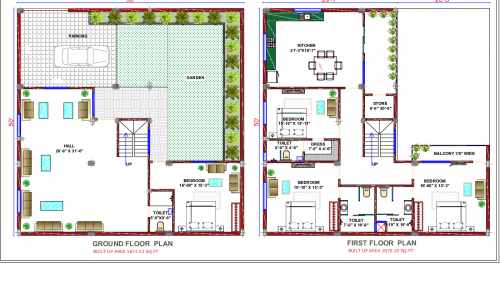 50*50 House plan, 2500 SqFt Floor Plan duplex Home Design- 5563