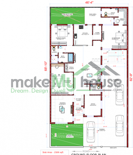 46*82 House plan, 3772 SqFt Floor Plan singlex Home Design- 8170