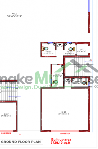 59*62 House plan, 3658 SqFt Floor Plan duplex Home Design- 5154